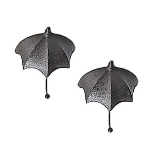 2 Pack Metal 3D Hook Cast Iron Bar Decoration Retro Creative Wall Hanging (Umbrella, 10×14×5cm)
