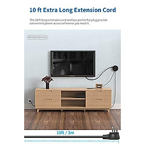 Extension Cord 10 ft, NTONPOWER 3 Widely Spaced Outlets Power Strip with USB Port, Wall Mountable, Flat Plug Extension Cord with USB, Overload Protection for Home, Office, Travel, Dorm Essentials
