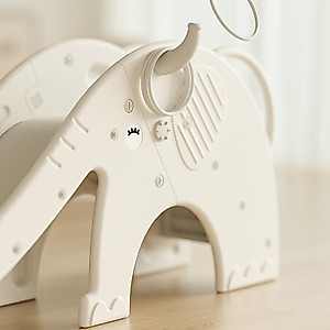 Kids Slide for Toddler with Basketball Hoop Plastic Freestanding Indoor Slide 3 Enclosed Steps Toddler Slide Ring Toss Game White