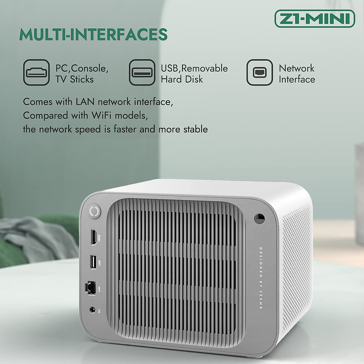 ZEEMR Projector with 5G Wifi and Bluetooth, Native 1080P, Autofocus/AutoKeystone Correction, Fully Sealed Dust-Proof, Smart Portable Projector For Home Theater, Compatible with Almost TV Sticks(Gray)