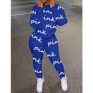 JYAOVO Women's Letter Print 2 Piece Outfits Zipper Collar High Neck Long Sleeve Sweatshirt and Long Pants Set Tracksuit