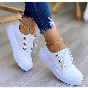 Sneakers For Women Walking Shoes Waterproof Womens Slip On Walking Shoes Non Slip Lightweight Gym Fashion Sneakers Lace Up Low Top Comfortable Platform Flats Loafers