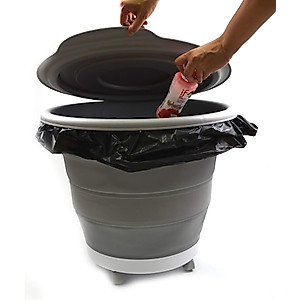 SAMMART 66L(17.4 Gallon) Collapsible Plastic Garbage Bin with Wheels & Removable Lid-Foldable Pop Up Container-Portable Washing Tub-Space Saving Basket,Water Capacity 56L(14.8 Gallon) (1, Grey)
