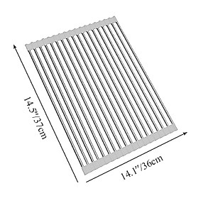 C CRYSTAL LEMON Food-Grade Silicone Drying Rack for Kitchen Sink Roll Up Dish Drying Rack Over The Sink Drying Rack 14.17 x 14.56 inch Silver Foldable Stainless Steel Wire Dishes Drying Rack