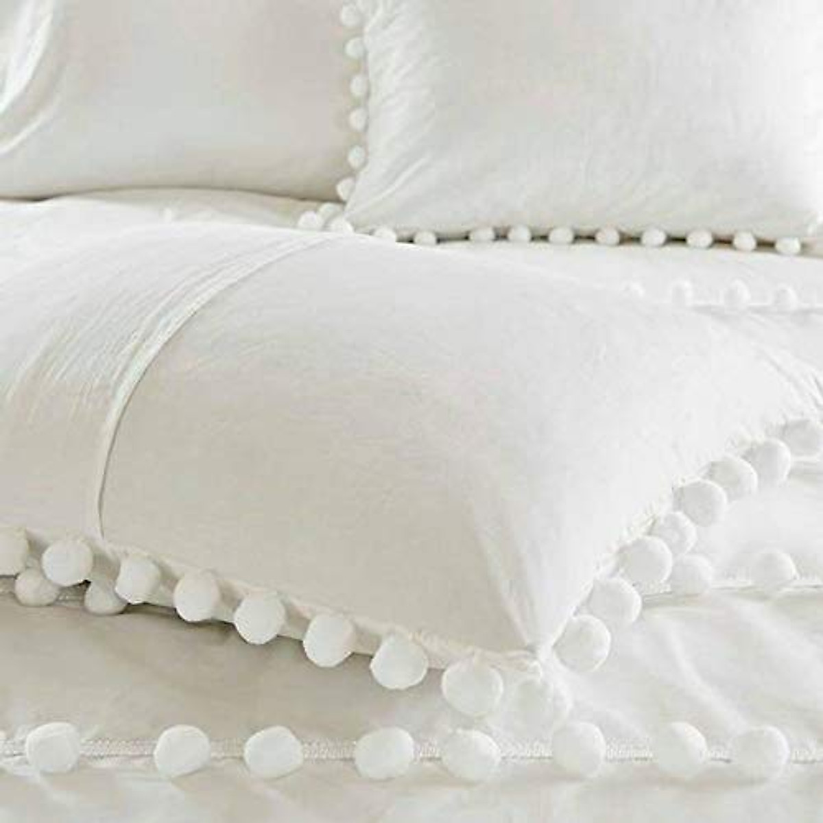 Bohemian Dorm Decor Off White Doona Duvet Cover with Pom Pom Lace Boho Comforter cover Quilt Cover Bedding Sheet Boho Bedspread With 2 Pillowcases 2 Cushion covers Set (Twin Size 60x90 Inches)