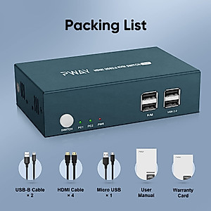 HDMI KVM Switch Dual Monitor, 2 Port KVM Switch 4K@30Hz, KVM Switch 2 Computer 2 Monitor, KVM Supported Wireless Keyboard & Mouse and Hotkey Switch, Dual Monitor KVM Switch with 4 HDMI Cables