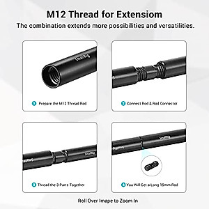 SmallRig 15mm Rods Pack, 15mm Tube with M12 Thread Rod Cap Connectors, Aluminum Alloy Rods Combination for Camera Rig Matte Box Follow Focus 15mm Rod System - 1659