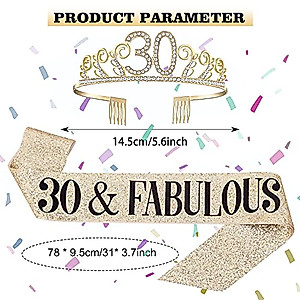 KYZCROTW 30th Birthday Gift for Women, 30th Birthday Tiara Crown, 30 & Fabulous Sash for Women 30 years old Birthday Party Decorations and Supplies, 2 pcs