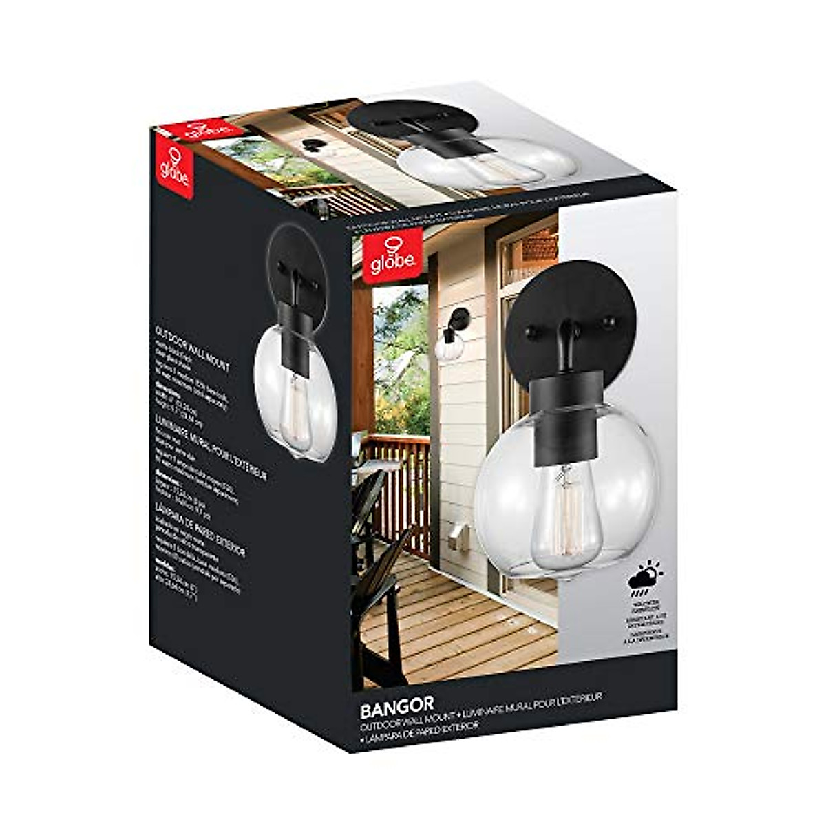 Globe Electric 44431 Bangor 1-Light Outdoor Wall Sconce, Matte Black, Clear Glass Shade