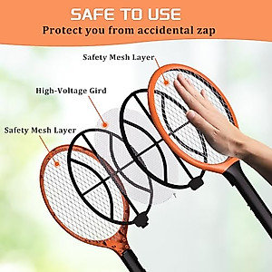 LUOJIBIE Electric Fly Swatter, Bug Zapper Racket Rechargeable Mosquito Zapper Handheld Fly Zapper with Hanging Ring for Home Indoor Outdoor, Large Size-1 Pack