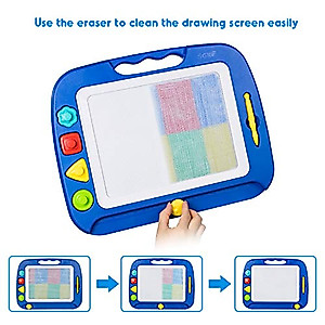 SGILE Large Magnetic Drawing Board - 4 Colors 16×13in Writing Painting Doodle Pad with 4 Stamps for Toddlers, Learning Educational Toy Etch Sketch Gift for 36+ Month Kids Girls Boys, Blue