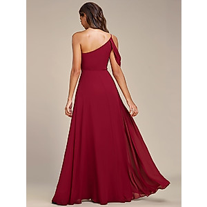 Ever-Pretty Women's Flowy One Shoulder Short Sleeve Backless A-line Floor Length Cocktail Dresses Burgundy US12
