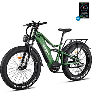 FREESKY 2024 Upgraded Electric Bike 𝟏𝟖𝟎𝟎𝐖, 48V 25Ah Battery Ebike for Adults, 26" Fat Tire Electric Bicycle 35MPH Full Suspension Mountain Beach E Bike, Up to 105 Miles Range