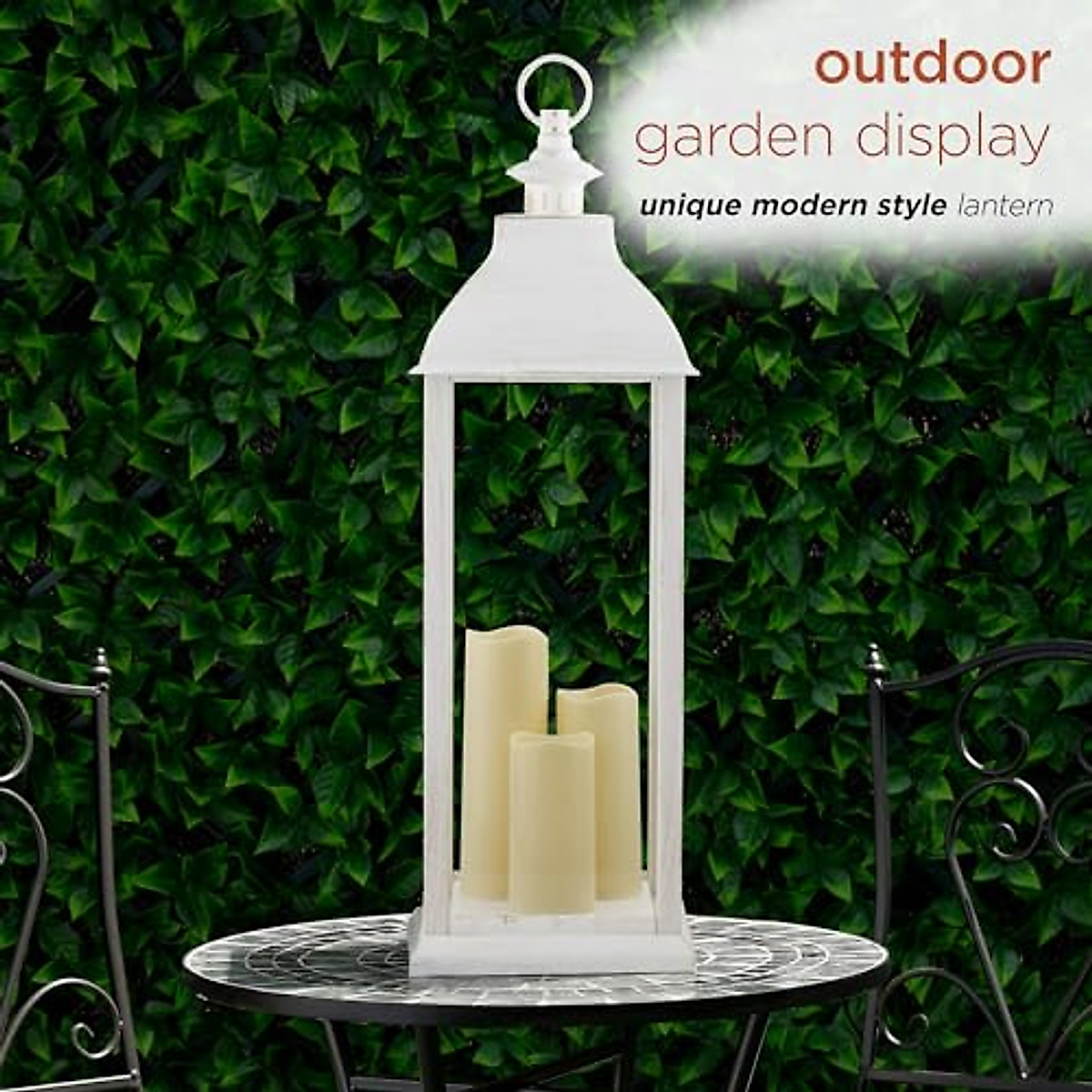 Alpine Corporation 28" Tall Outdoor Battery-Operated Lantern with LED Lights, White