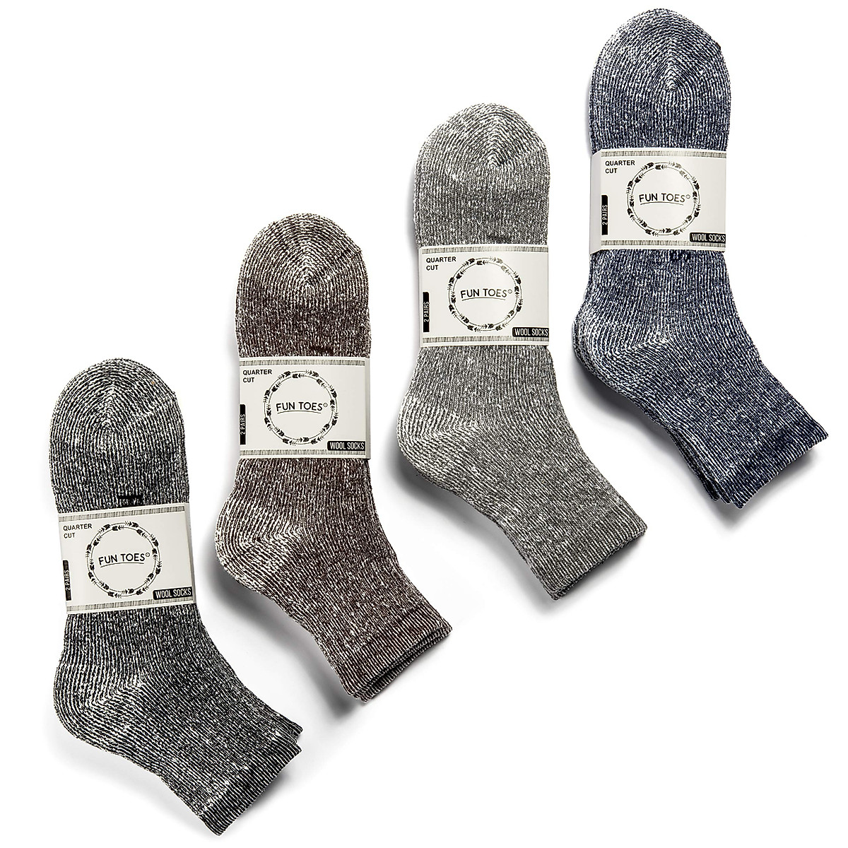 FUN TOES Merino Wool Ankle Socks 6 Pairs Arch Support and Cushioning Heel to Toe Reinforcement Ideal for Hiking (Grey, Men 10-13)