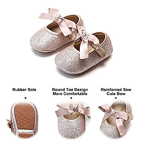Felix & Flora Infant Baby Girls Shoes Soft Rubber Sole Princess Dress Shoes Baby Walking Shoes(Infant/Toddler)(12-18 Months Infant,Glitter Pink)