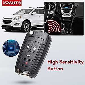 NPAUTO Key Fob Replacement for Chevy Camaro Impala Cruze Equinox Malibu Sonic 2010-2017 | GMC Terrain | Buick Lacrosse Regal Verano Encore Keyless Entry Remote Flip Key Fobs (OHT01060512, 4 Buttons)