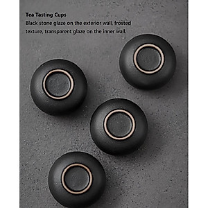 TRENDVEI Japanese Coarse Pottery Tea Set, Chinese Kungfu Loop-Handled Teapot with Infuser, 4 Cups and 1 Tea Tray