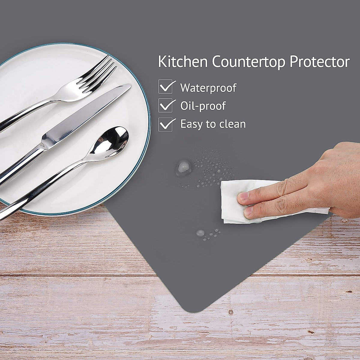 Silicone Mats for Kitchen Counter, Thicker 0.06", 25 x 17 inches Multipurpose Table Mat, Silicone Pad Desk Work Mat, Nonstick Nonskid Heat-Resistant Pad, Placemat, Dark Gray, 2PCS