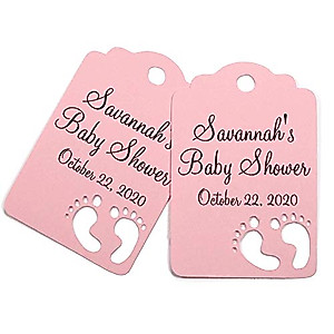 Personalized Baby Shower Thank You Tags with Baby Feet Cut Out, Set of 12 (Baby Pink)