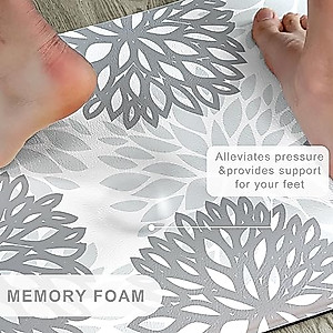 Gray Cushioned Anti Fatigue Kitchen Rugs Set of 2, Waterproof Non Slip, PVC Leather Memory Foam, 17.3''x 28''+17.3'' x 47''