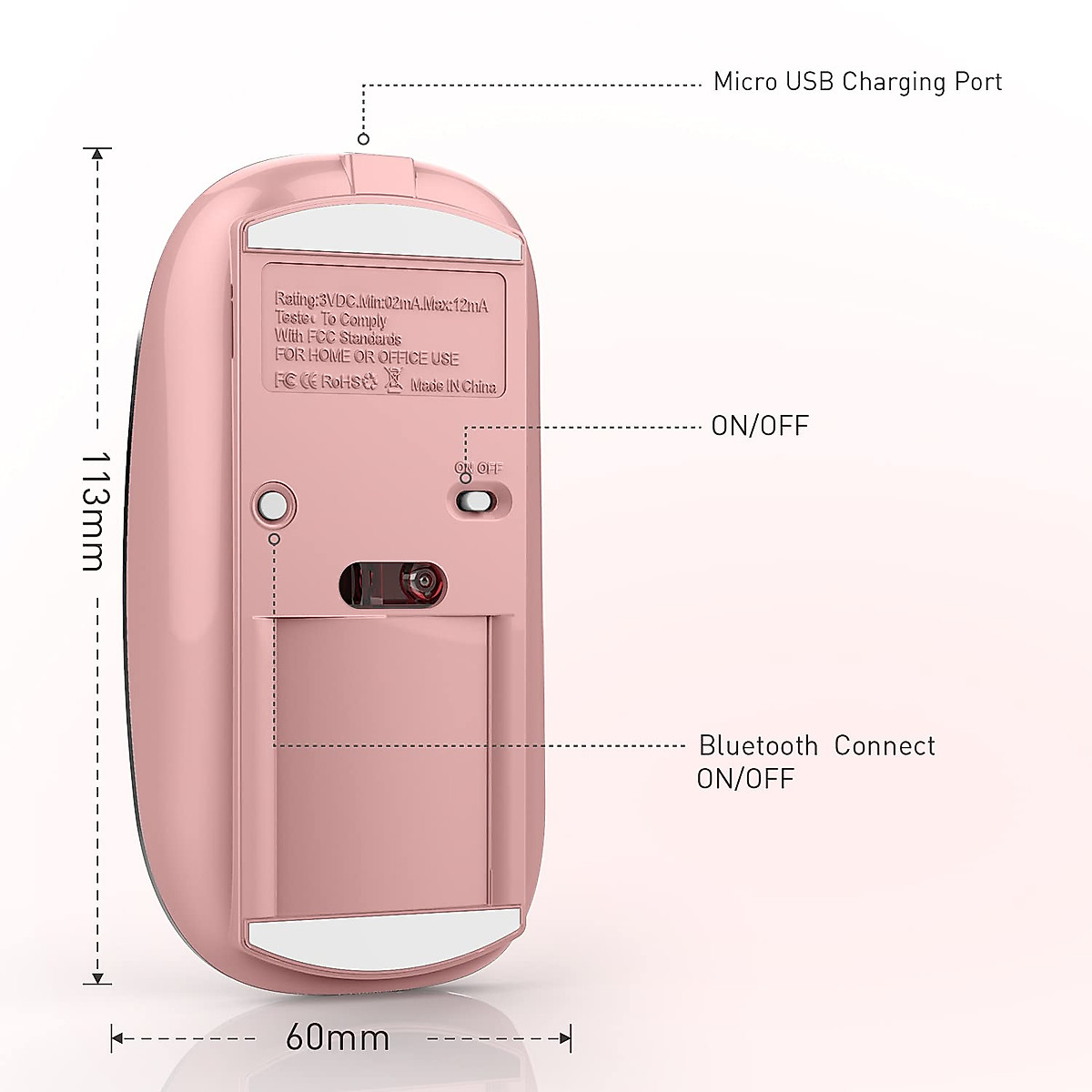 Bluetooth Mouse for iPad pro iPad Air Mac MacBook Pro MacBook Air MacBook Wireless Mouse Laptop Chromebook Win8/10/11 HP DELL PC (Pink)