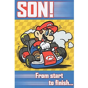 Mario Kart Mario Happy Birthday Card for Son... From Start to Finish... Hope Your Birthday is Nonstop Fun!