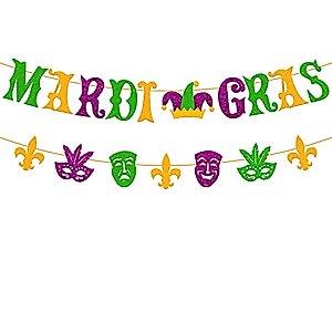 Mardi Gras Banner Mardi Gras Festival Decoration Carnival Fat Tuesday New Orleans Masquerade fleur de lis Theme Holiday Party Supplies