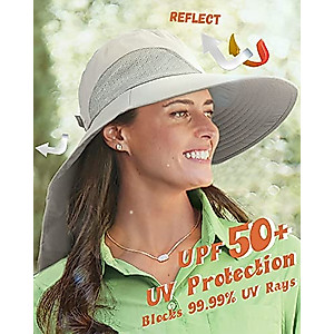 Camptrace Wide Brim UPF 50+ UV Protection Sun Hats Hiking Fishing Gardening Hats with Large Neck Flap for Womens Mens Nylon, Light Grey
