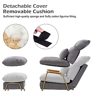 MCombo Accent Recliner with Ottoman, Fabric Arm Club Chair with Metal Legs, Adjustable Backrest and Pillow, Single Sofa Chair for Living Room Bedroom 4058 (Dark Grey, Golden Frame)