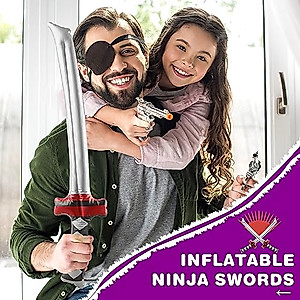 Cotiny 16 Pack Inflatable Ninja Sword Samurai Sword Toy Weapons Inflatable Katana Blow Up Costume Sword for Kids Adults Swimming Pool Party Ninja Cosplay Accessories