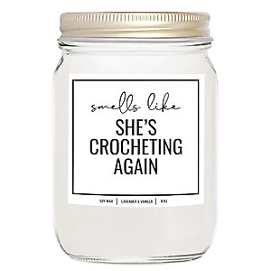 YouNique Designs Candle Gifts for Crocheters 8oz - Crocheting Gifts for People Who Crochet - Cool Gifts for Crochet Lovers - Gifts for Someone Who Crochets, Gift for Crocheter (Lavender & Vanilla)