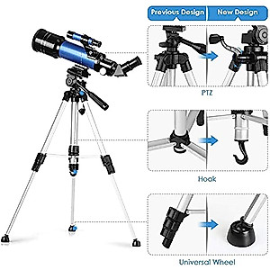 Tuword Telescope for Beginners Adults Kids, 70mm Aperture 400mm AZ Mount Astronomical Refracting Telescope Adjustable(17.7-35.4In) Portable Travel Telescopes with Backpack, Phone Adapter