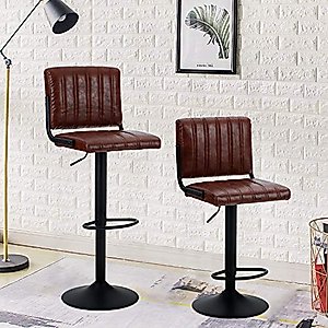 Sophia & William Kitchen Bar Stools Set of 2 Counter Height Adjustable Swivel Bar Stools with Back, Modern PU Leather Cushioned Counter Stools for Island Pub, Farmhouse, 300lbs ,Reddish Brown