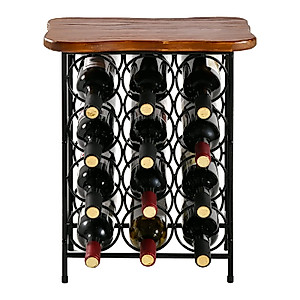 WELLAND 12 Bottle Wine Rack with Solid Wood Table Top, Metal & Pine Free Standing Wine Storage Rack