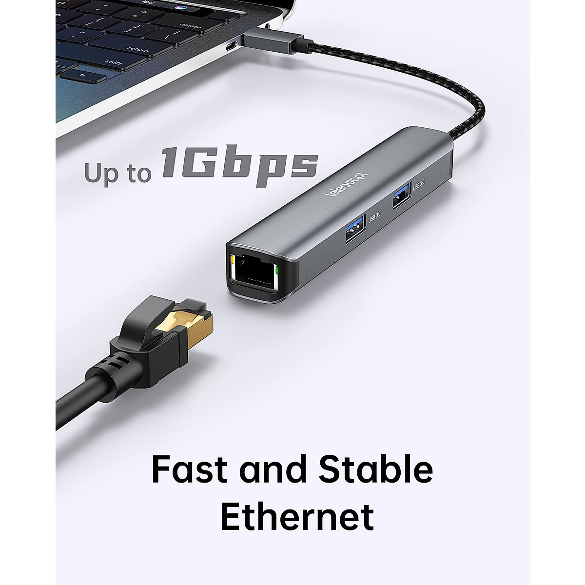 Teleadapt USB Type-C 5-in-1 Hub Adapter. 4K HDMI, 1Gbps Ethernet, 3 x USB 3.0 5Gbps Data Ports. Ideal for MacBook Air/Pro, iPad Pro, Dell XPS