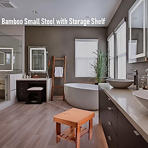 JOIKIT 2 Pack 11 x 9 x 10 Inches Bamboo Step Stool, Bamboo Small Stool with Storage Shelf, Kids Wooden Foot Step Stool Bathroom Bench for Kitchen, Bedroom, Bathroom, Hallway