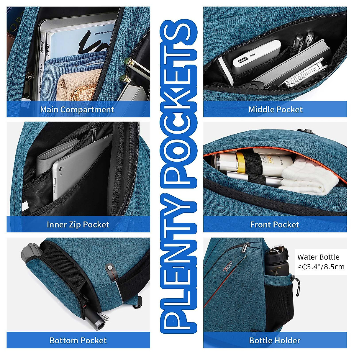 TUDEQU Sling Backpack,8 Pockets One Strap Backpack for Men Large Sling Bag,19L Single Strap Backpack for Men