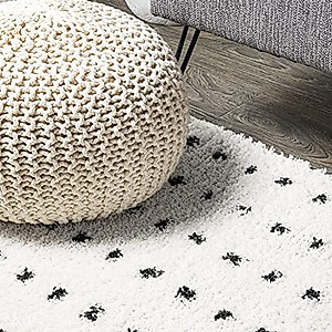 JONATHAN Y MOH400A-5 Pele Modern Geometric Shag Indoor Area-Rug Bohemian Polka Dot Easy-Cleaning Bedroom Kitchen Living Room Non Shedding, 5 X 8, White/Black