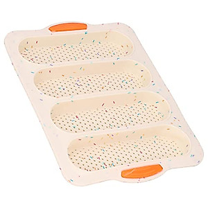 TOPINCN Baguette Mold Tool Pan Handle Mould Baking Tool Oven Mold Baking Pan Silicone for 4Pcs French Bread & Baguette Pans (Beige Color bar)