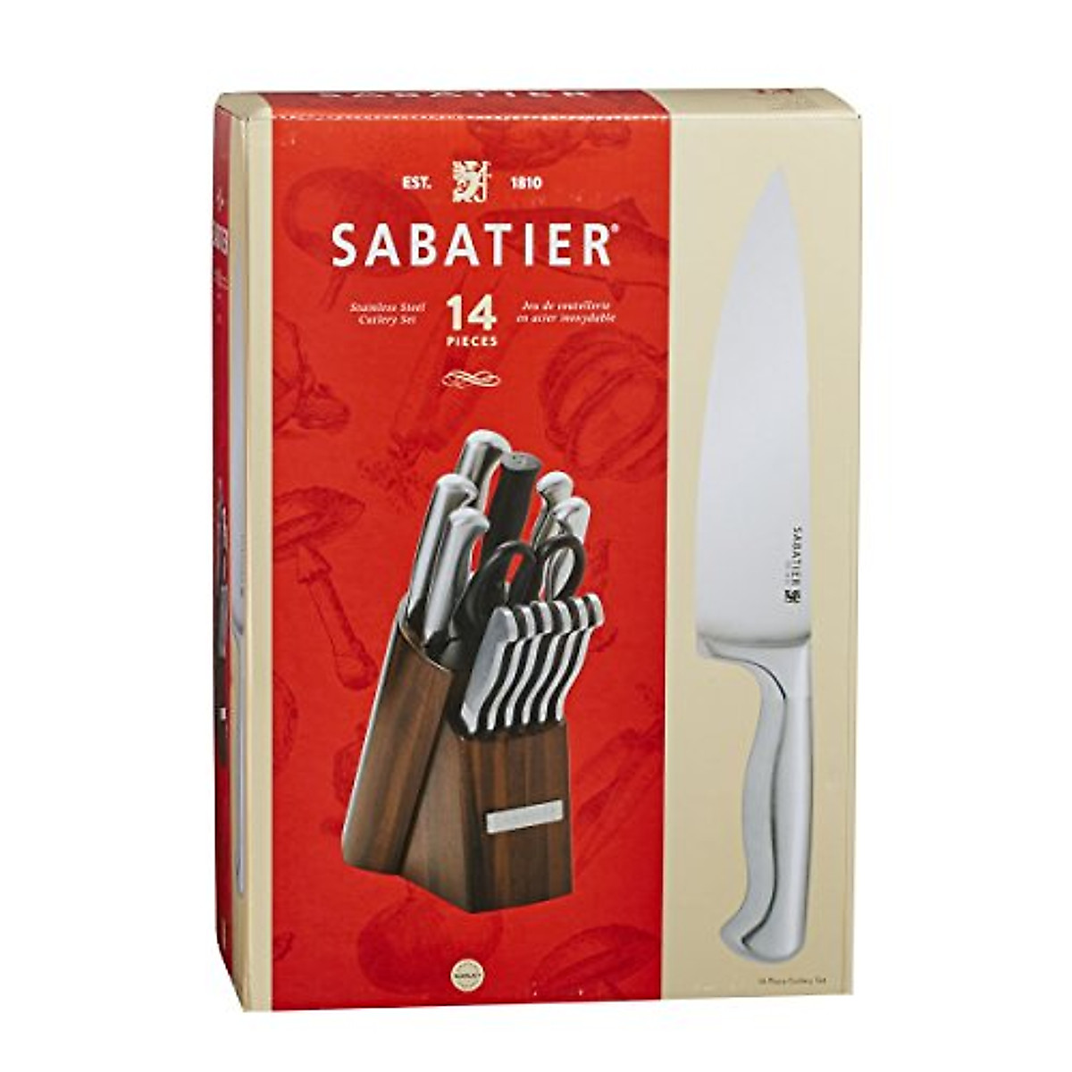 Sabatier 14-Piece Stainless Steel Hollow Handle Knife Block Set, Acacia