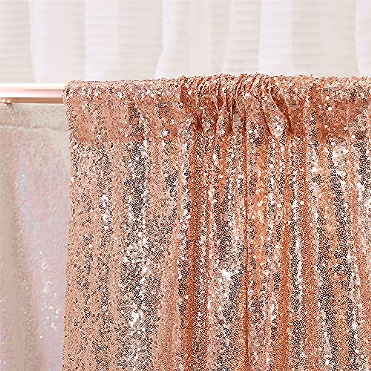 Sequin Backdrop Curtain Eternal Beauty Glitter Sequin Background for Wedding Party Decor (2 Panels, W2 x H8FT,Rose Gold)