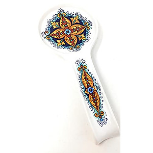 Nova Deruta Spoon Rest, Blue Yellow Fleur De Lis, Made in Italy, Italian Exclusively Handcrafted Earthenware for Sur La Table, Deruta Region Artwork