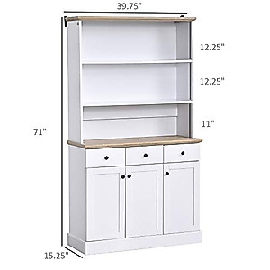 HOMCOM 71" Buffet with Hutch, Kitchen Pantry Cabinet, Bookcase with Drawers & Shelves for Living Room, White