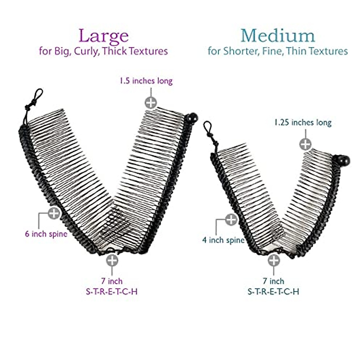 HairZing Stretchy Banana Hair Clip - Sturdy Hold, No Damage, Creases or Pain (Satin Cord) (Black, Large)