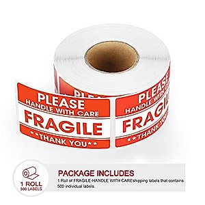 Methdic 2"x 3" Fragile Stickers 500 Labels Per Roll Strong Adhesive (Handle with Care ,Do Not Drop ,Thank You) Labels for Shipping and Moving