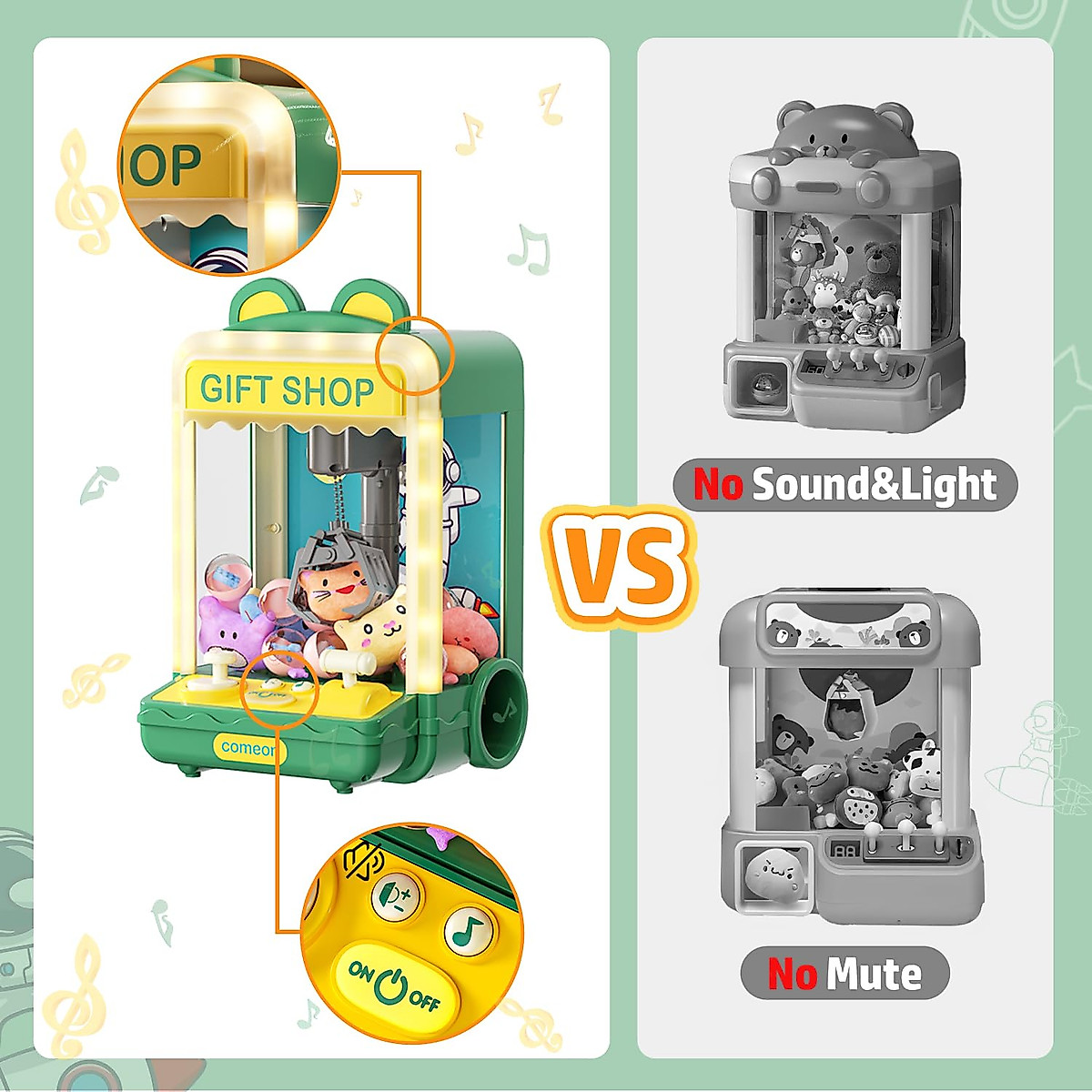 Skirfy Claw Machines for Kids with Lights,Boys Toys Age 8-10,Mini Candy Machine Toys for Girls, Boys Arcade Game Machines with Astronaut Toy&Squishies Toys,Vending Machine,Birthday Gifts