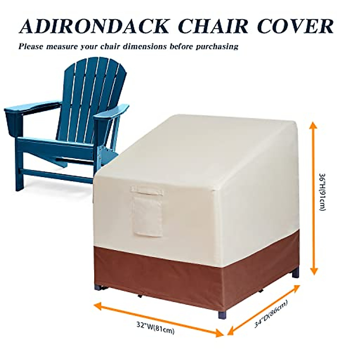 BRIOPAWS Patio Adirondack Chair Cover for Outdoor Furniture,Waterproof Lounge Deep Seat Cover,Heavy Duty Outdoor Chair Covers Patio Furniture Cover(32"Wx 34"Dx 36"H,Beige&Brown)