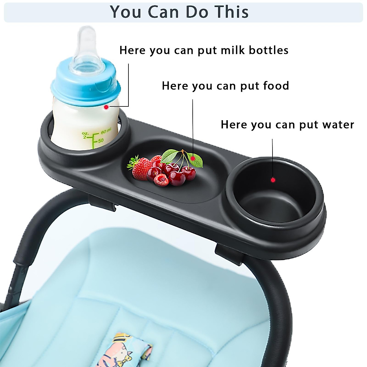 TOLASTO Universal Stroller Snack Tray,Snack Tray for Stroller, Compatible with a Variety of Stroller handrails, ABS Material, Flexible Adjustment of The Installation (Black)