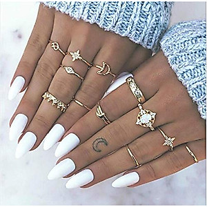 Sither 13 Pcs Women Rings Set Knuckle Rings Gold Bohemian Rings Vintage Gem Crystal Rings Joint Knot Ring Sets for Teens Party Daily Fesvital Jewelry Gift(style3)